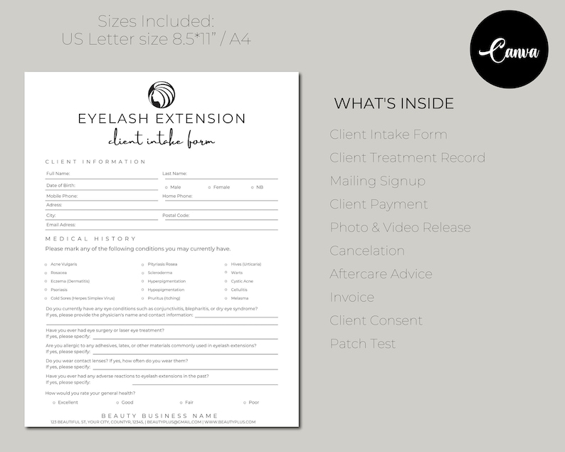 Eyelash Extension Forms - Editable Lash Consent Templates, Eyelash ...