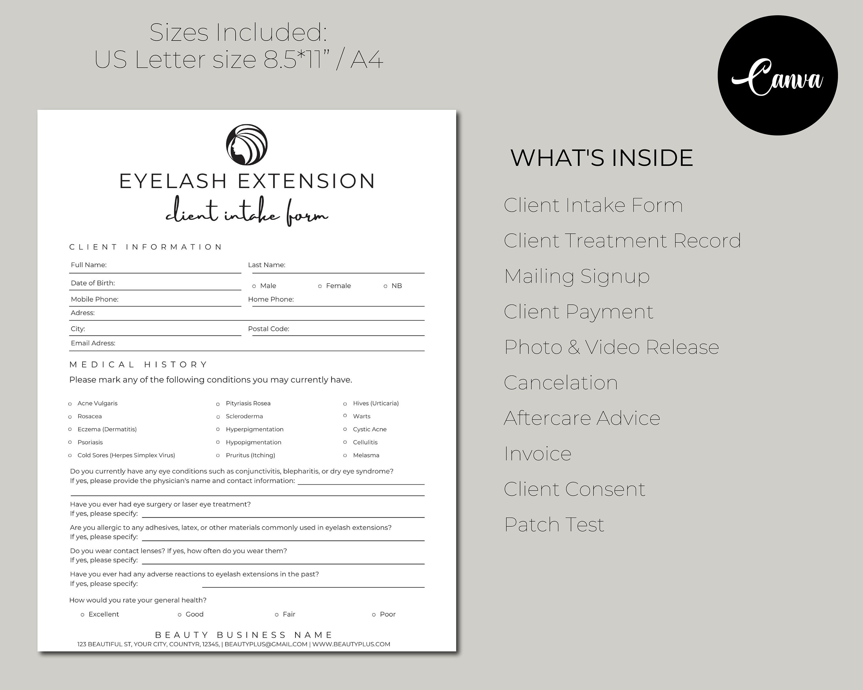 Eyelash Extension Forms - Editable Lash Consent Templates, Eyelash ...