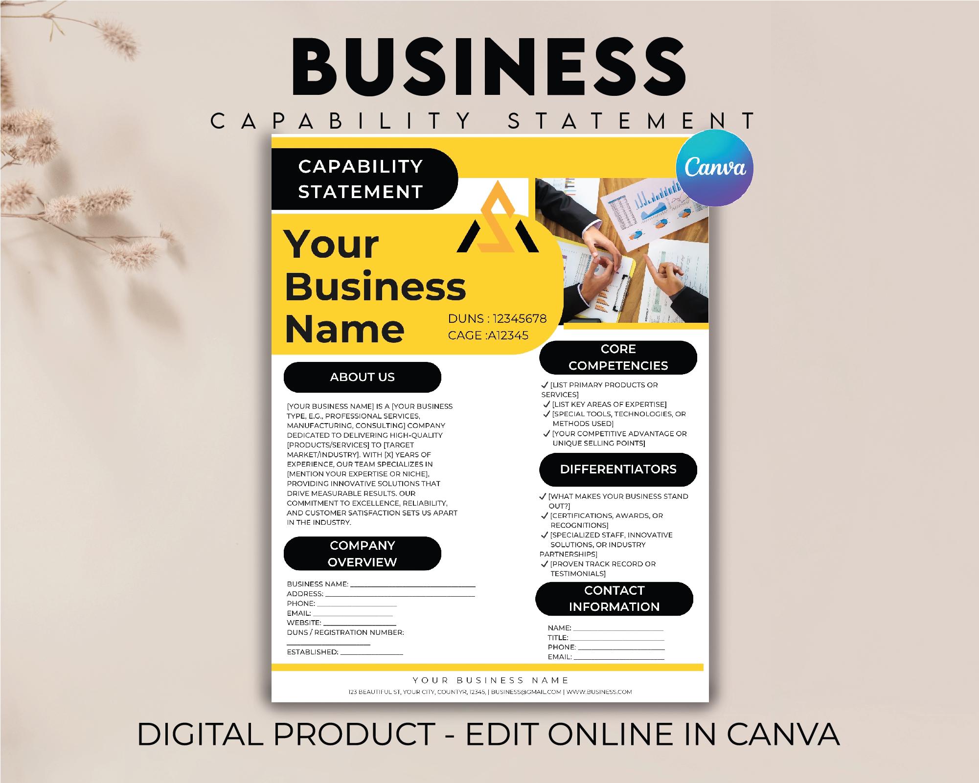Capability Statement Canva Template, Corporate Flyer, Business ...
