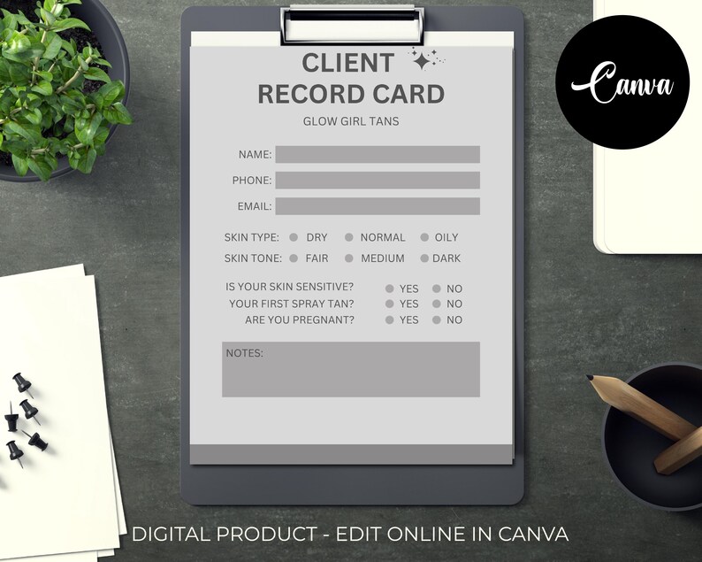 Spray Tanning Client Record Card, Spray Tanning Business Form, Tanning ...