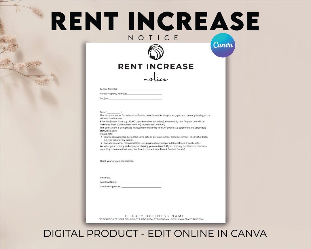 Editable Rental Increase Notice, Rental Increase Letter, Rental ...
