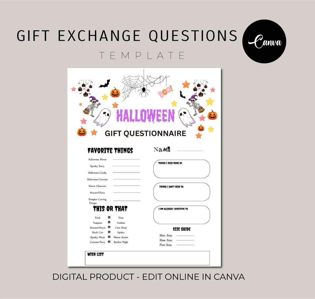 Editable Halloween Gift Exchange Questionnaire, Boo Buddies ...