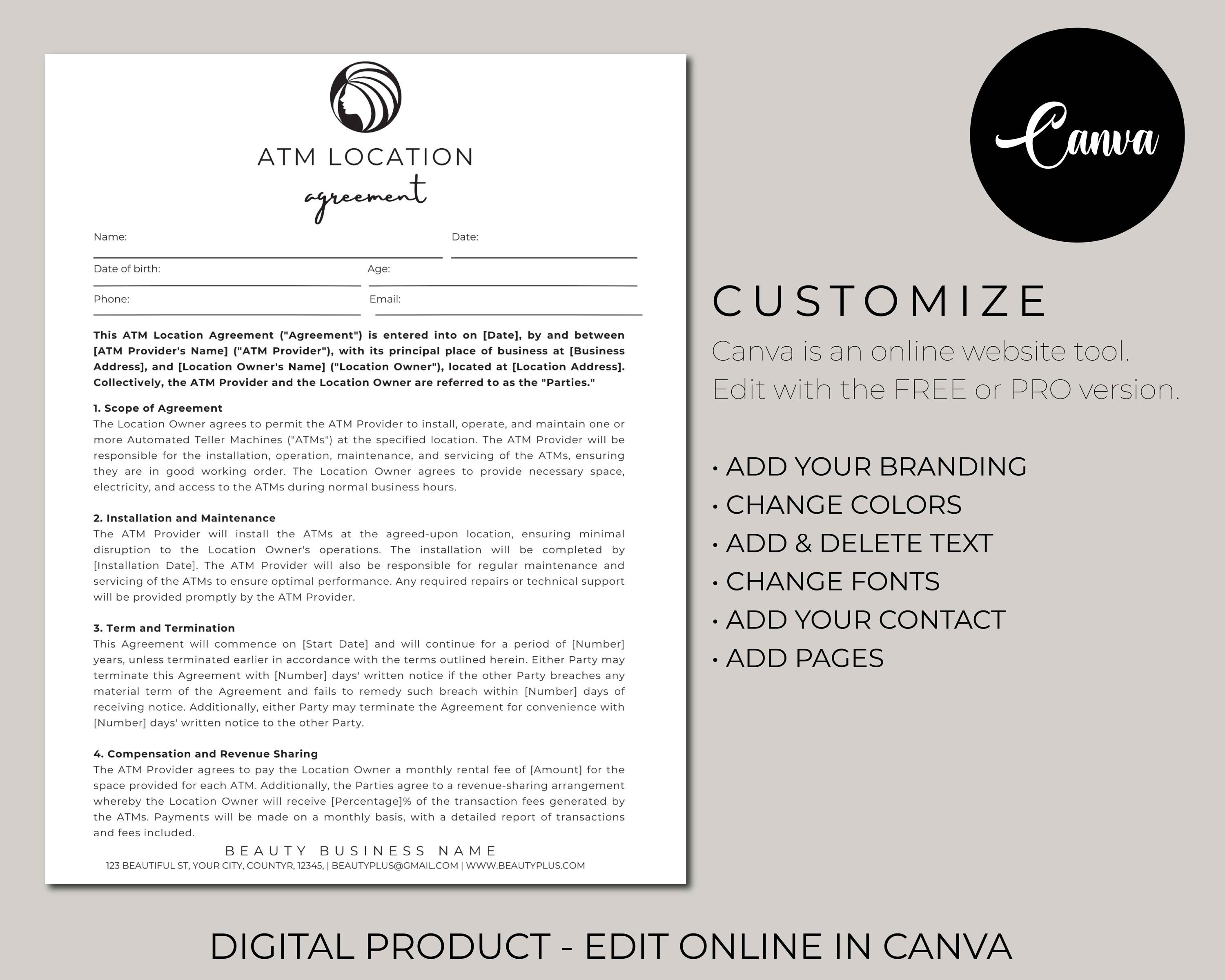 Atm Location Agreement Template, ATM Business Site Lease Agreement ...