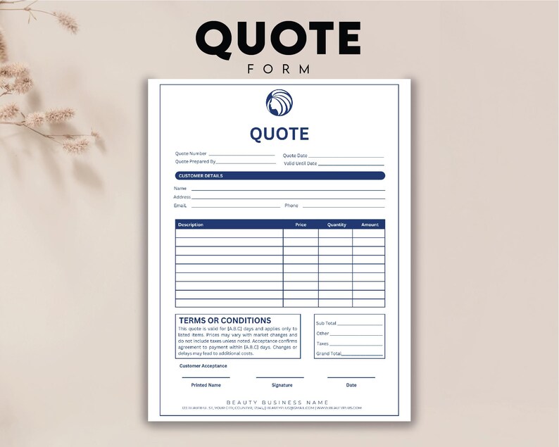 Editable Quote Template, Job Quote Template, Quote Form, Small Business ...