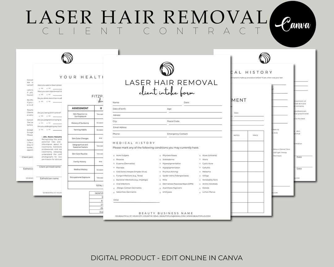 Laser Hair Removal Consent Forms Laser Hair Reduction Intake, Fitzpatrick Scale, Editable ...