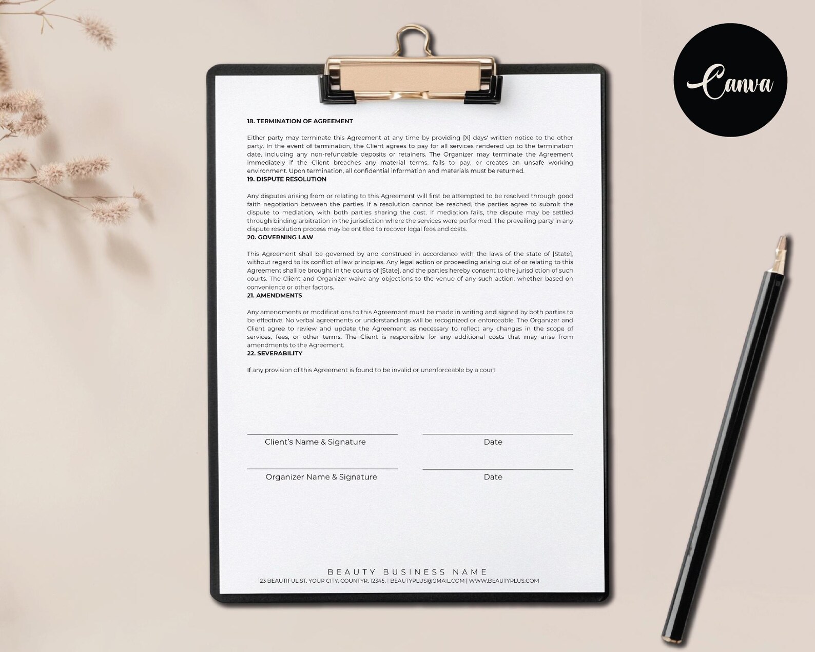 Professional Organizer Contract Forms, Organizing Service Agreement ...