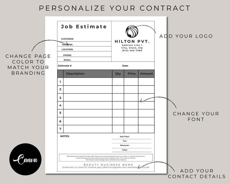 Job Estimate Template, Editable Construction Bid, Painting, Printable ...