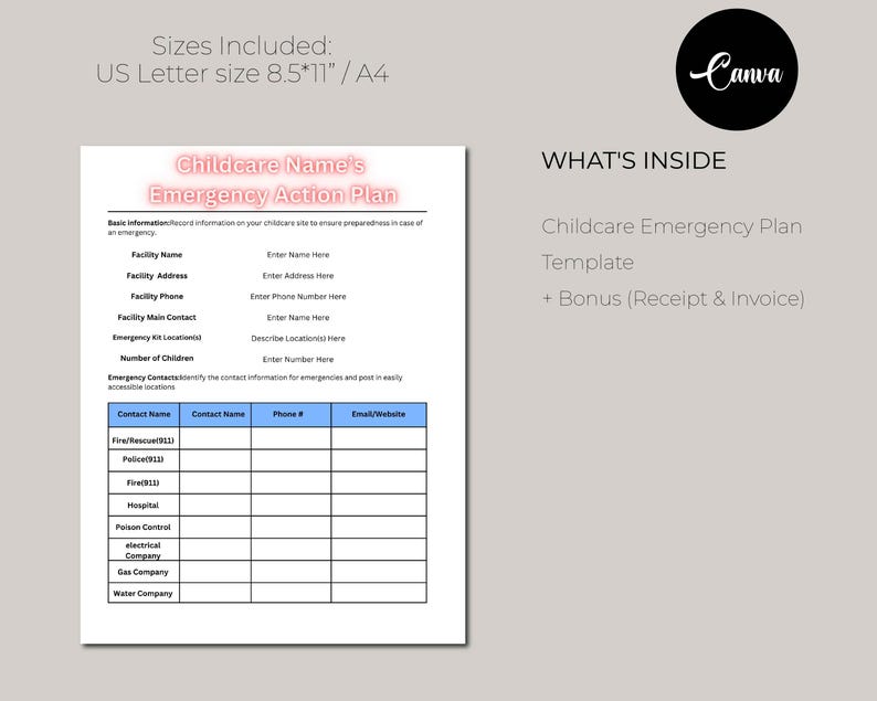 Daycare Emergency Plan, Emergency Preparedness, Childcare Emergency ...