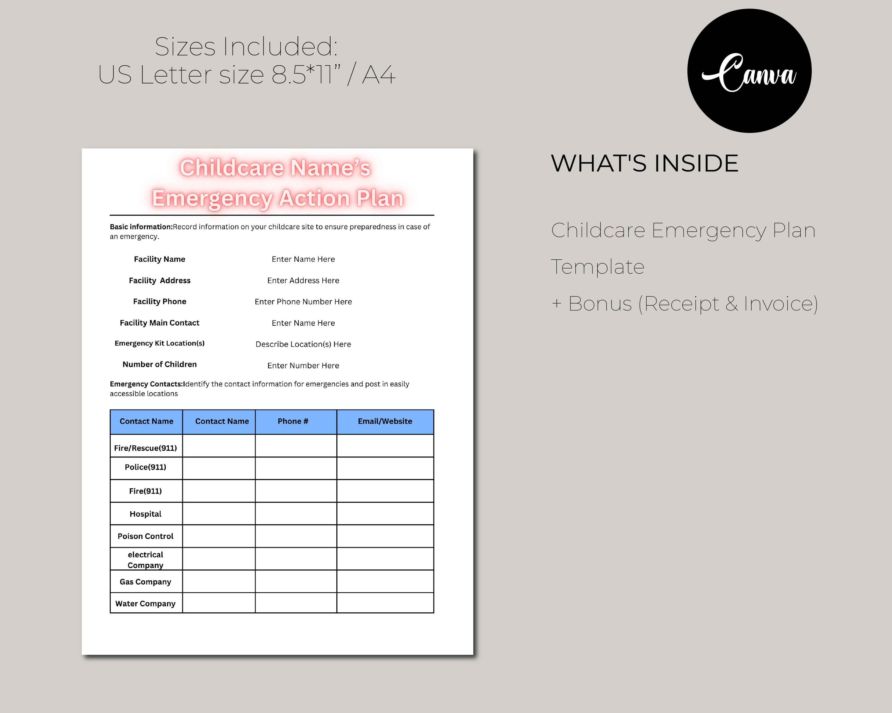 Daycare Emergency Plan, Emergency Preparedness, Childcare Emergency ...