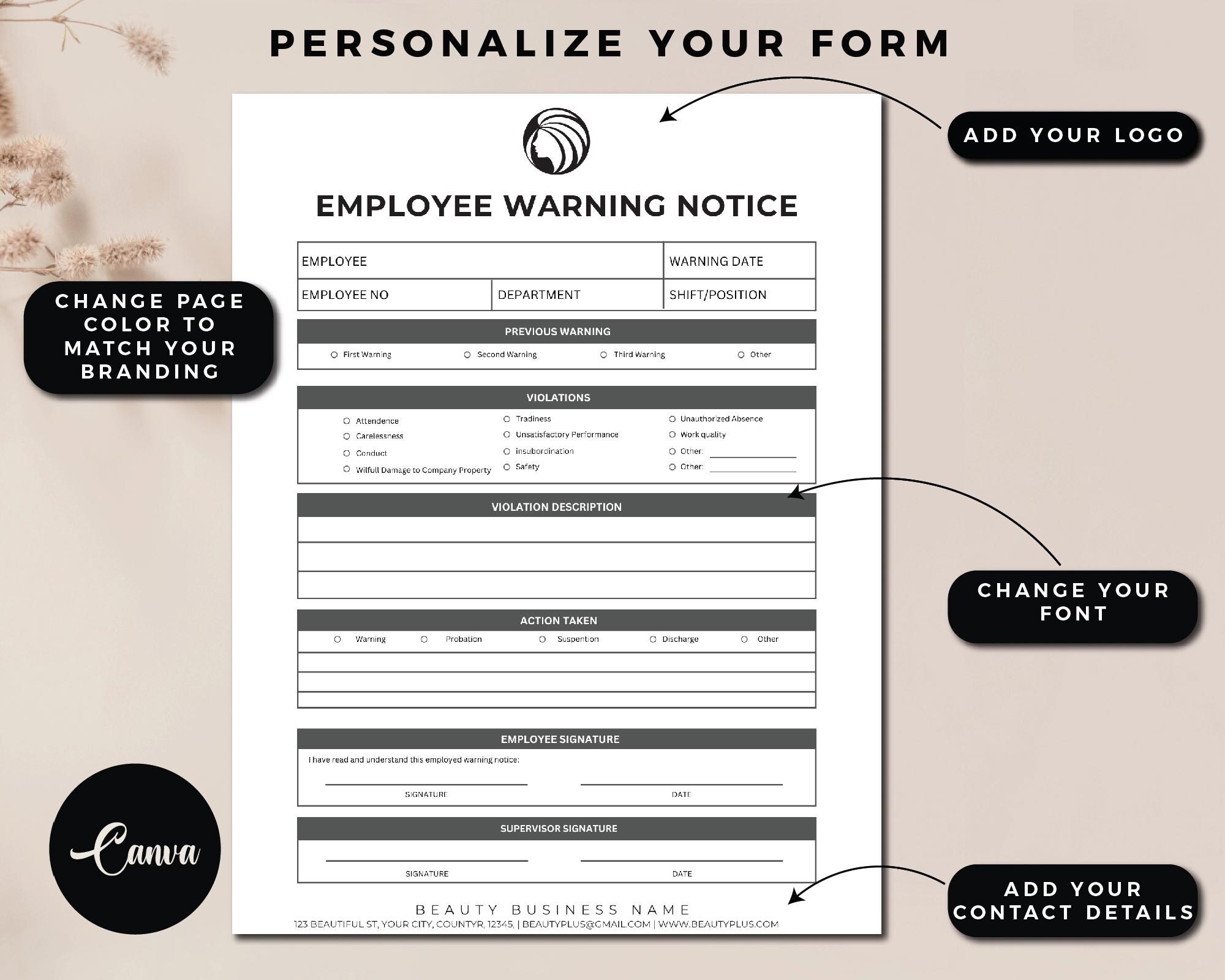 Employee Warning Notice Template, Employee Disciplinary Form, Employee ...