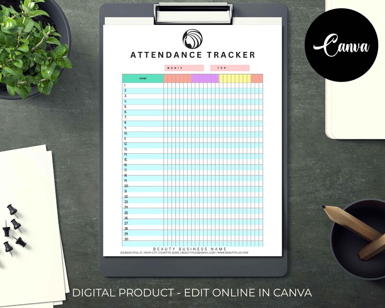 Colorful Attendance Sheet Template, Boho Attendance Tracking Chart for ...
