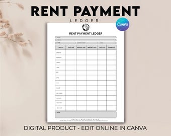 Editable Rent Payment Ledger Template, Monthly Rent Payment Tracker, Landlord Rent Tracker ...