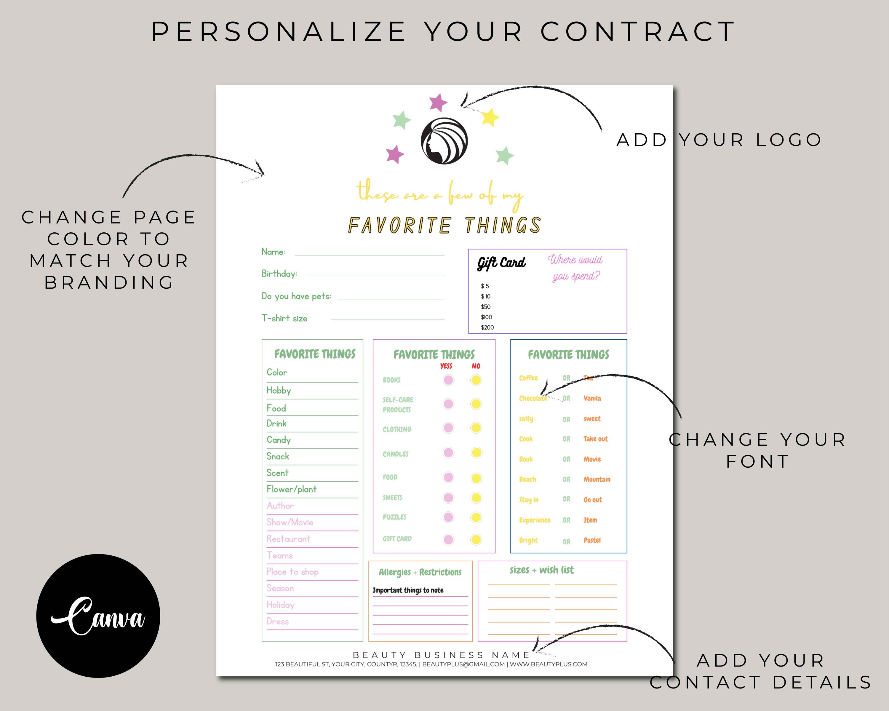Editable My Favorite Things List, Employee Favorite Things Survey ...