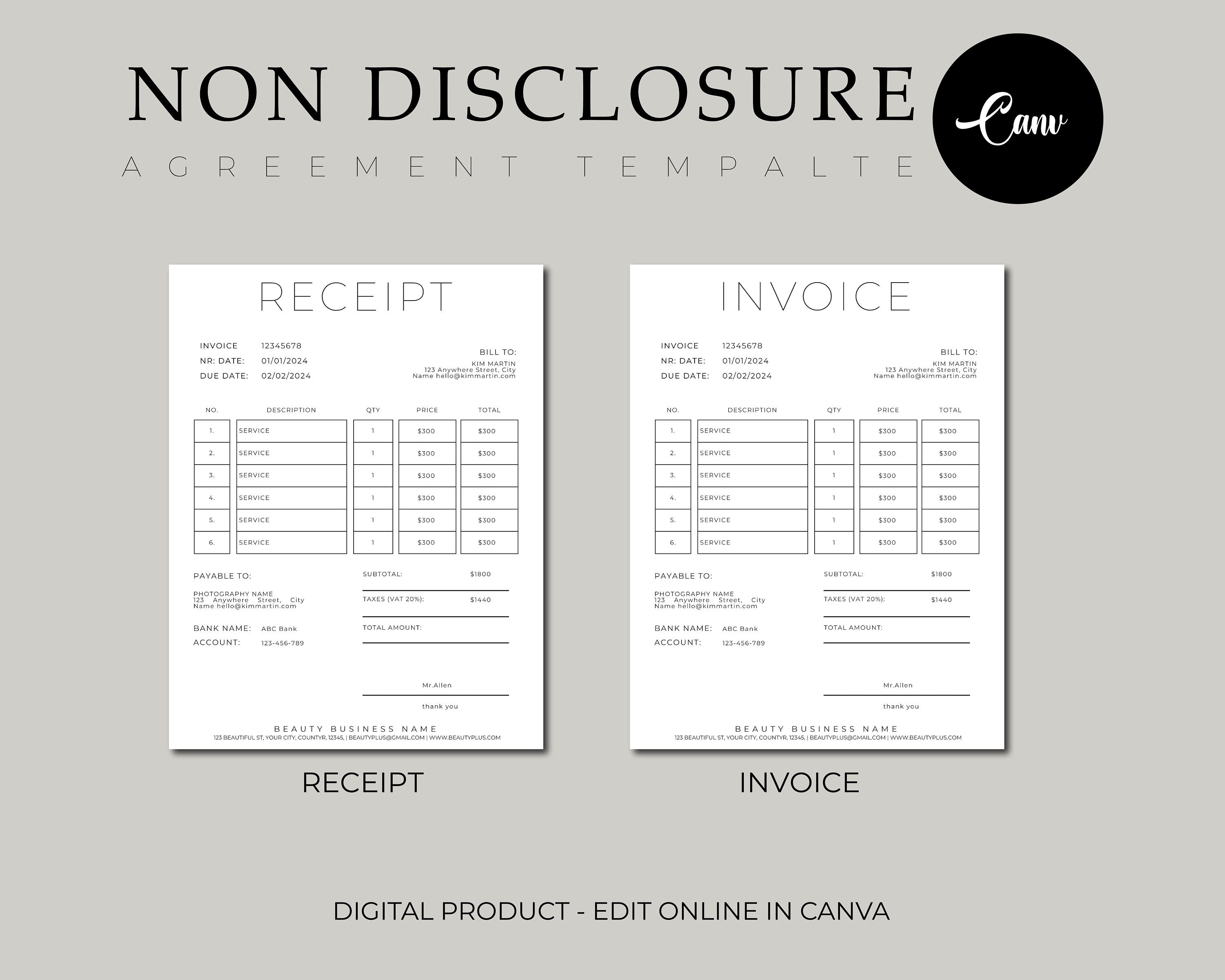 Non-disclosure Agreement Template Editable, Confidential Disclosure ...