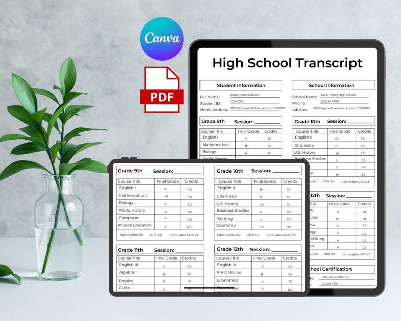 Homeschool High School Transcript Template, Printable Grade Tracker ...