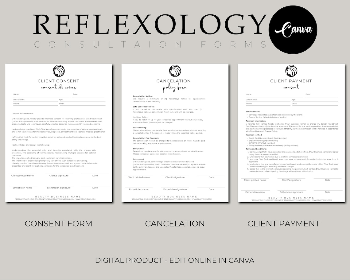 Editable Reflexology Intake Form, Massage Consultation Form, Foot ...