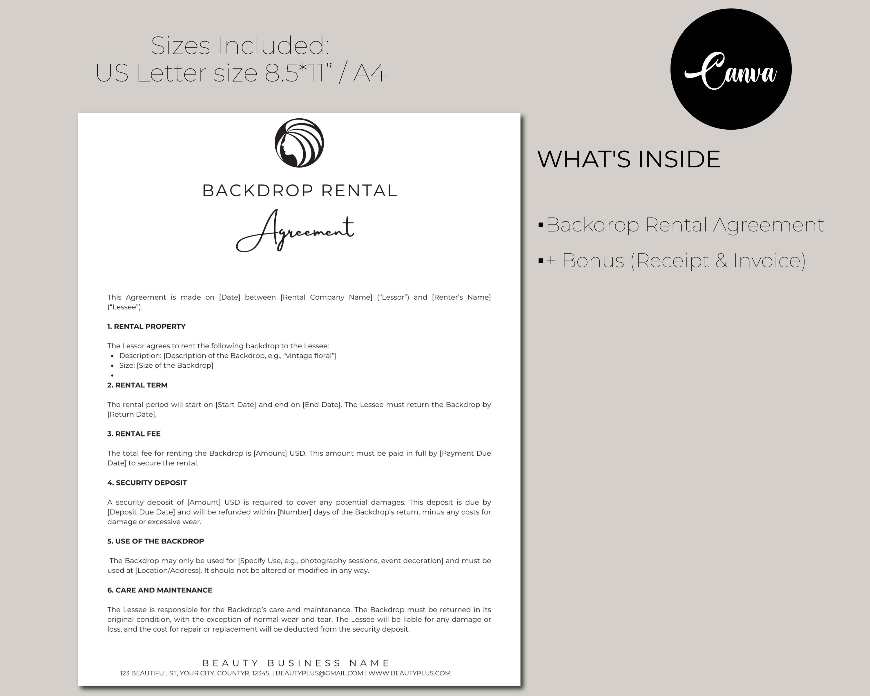 Professional Backdrop Rental Agreement, Backdrop Rental Contract ...