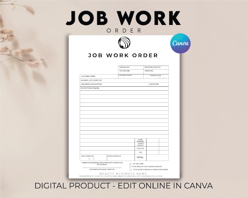 Editable Job Work Order Form, Business Job Work Order, Job Work Order ...