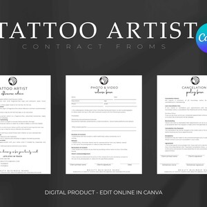 Editable Tattoo Artist Forms Bundle, Tattoo Consent Form, Tattoo ...