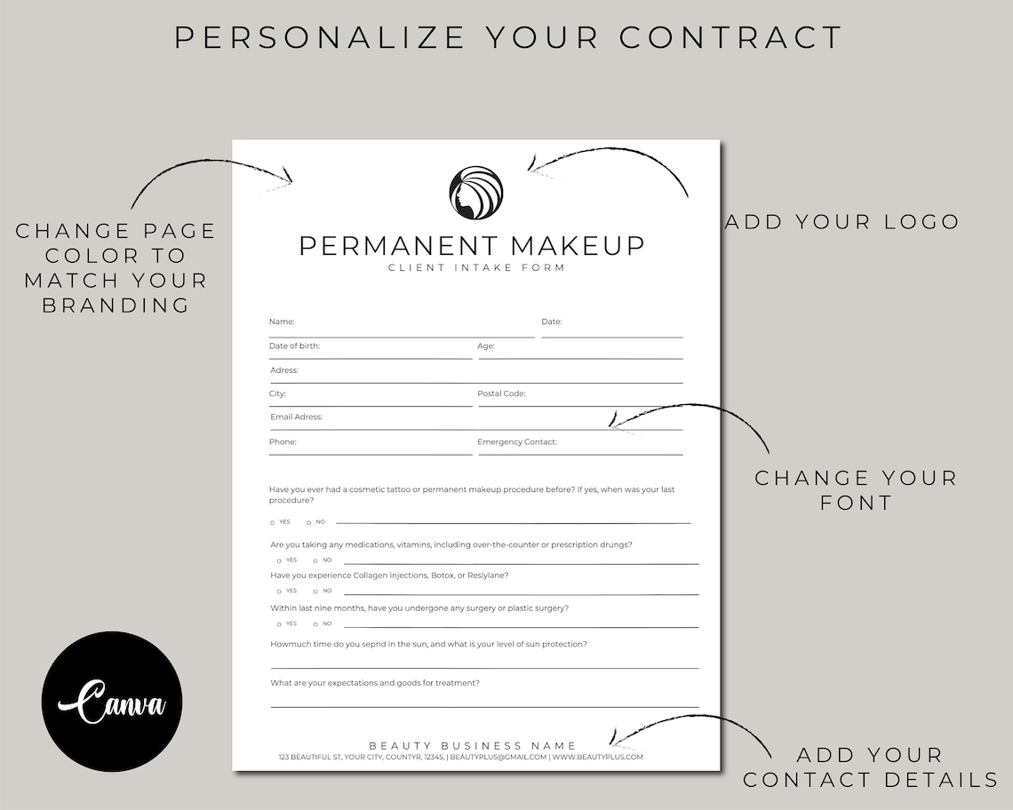 Permanent Makeup Forms, PMU Consent Form, PMU Aftercare Card, Makeup ...