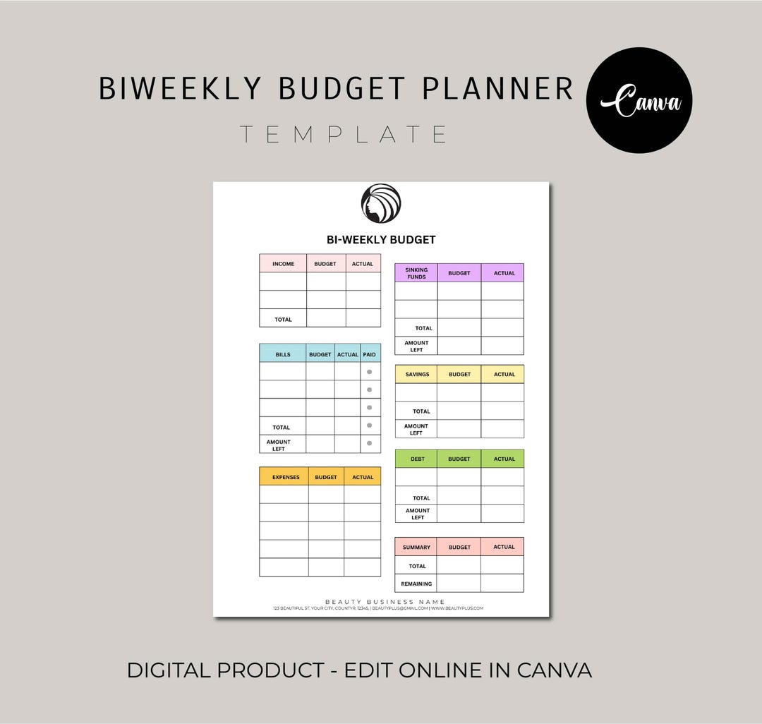 Editable Bi Weekly Budget Planner Printable, Canva Bi-weekly Template ...