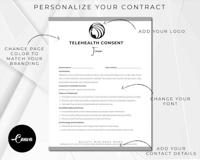 Telehealth Consent Form, Telemedicine Patient Intake, Virtual ...