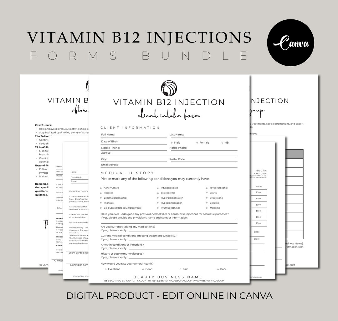 B12 Vitamin Injections, B12 Injection Consent, Editable Spa Forms ...