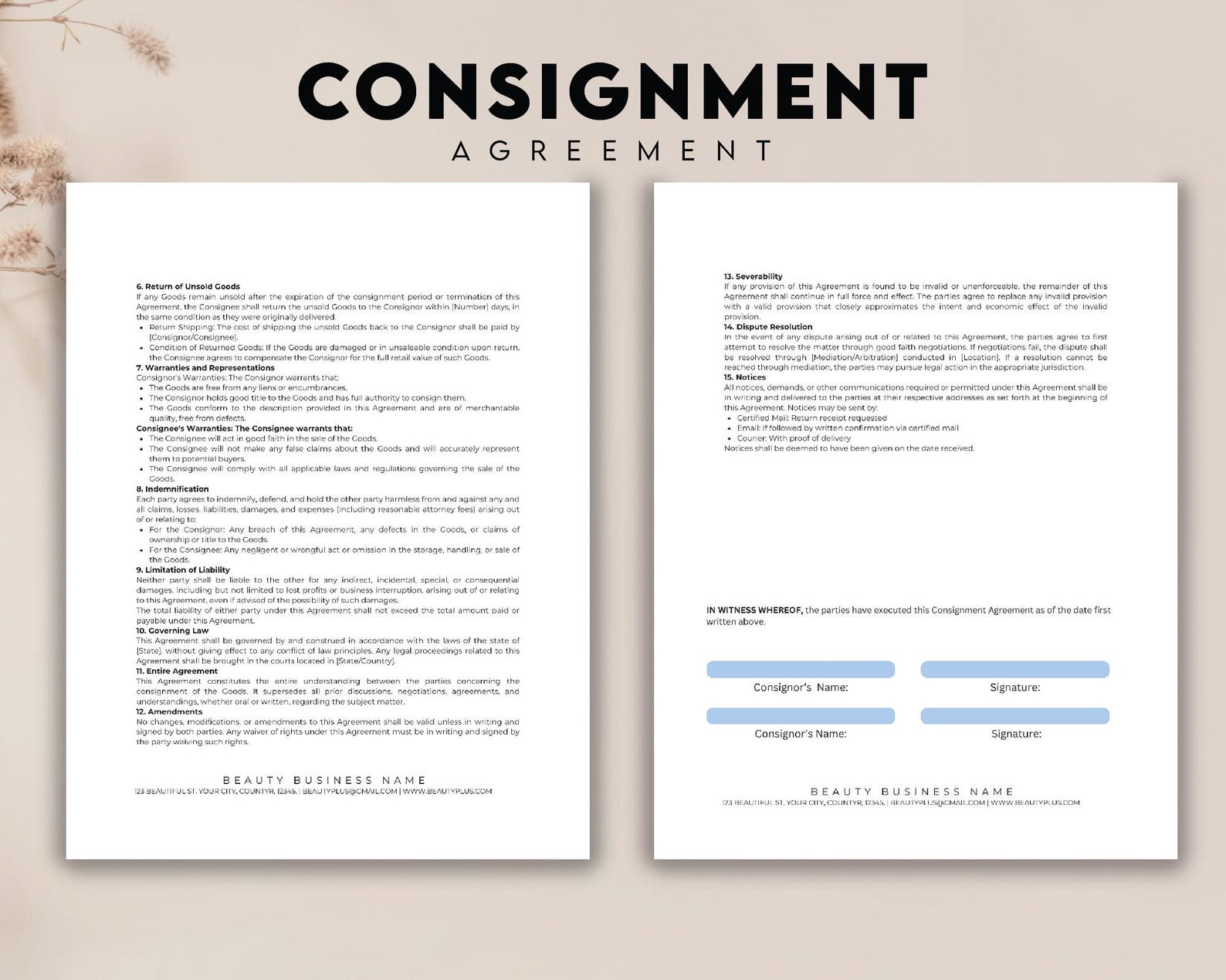 Editable Consignment Agreement, Consignment Store Forms, Product ...