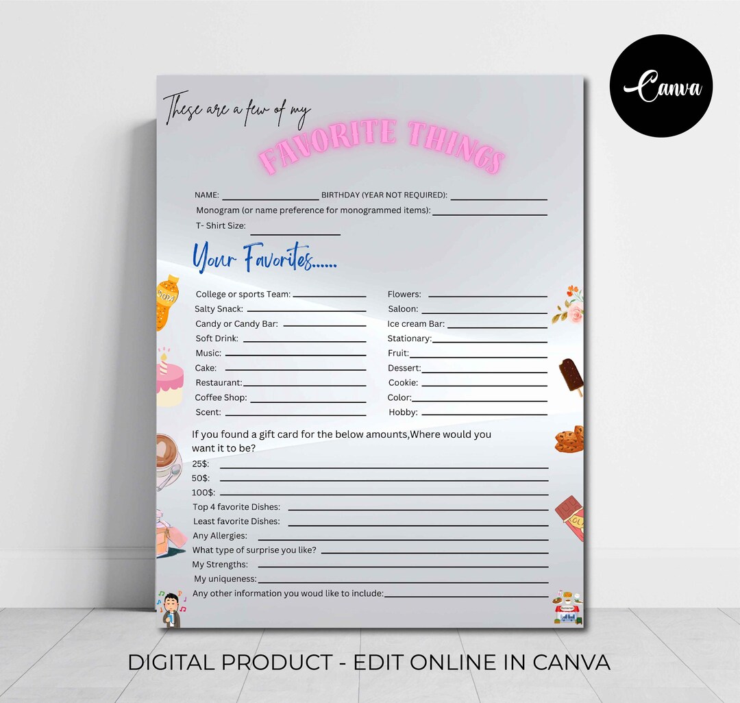 Getting to Know You Editable, Employee Favorite Things Survey, Get to ...