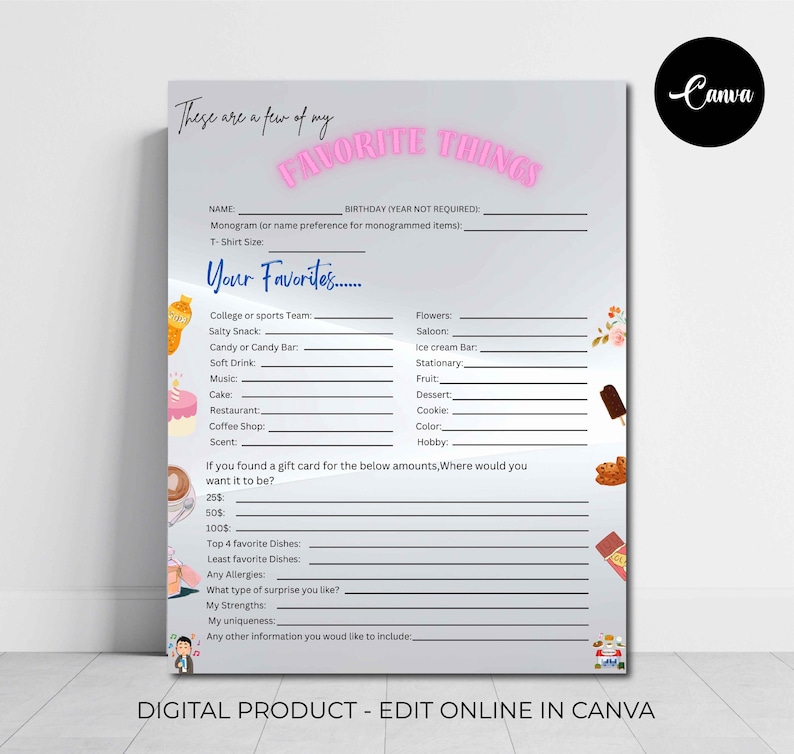 Getting to Know You Editable, Employee Favorite Things Survey, Get to ...