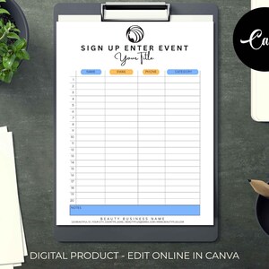 Editable Sign up Sheet Template, Event Sign up Sheet, Sign up List ...
