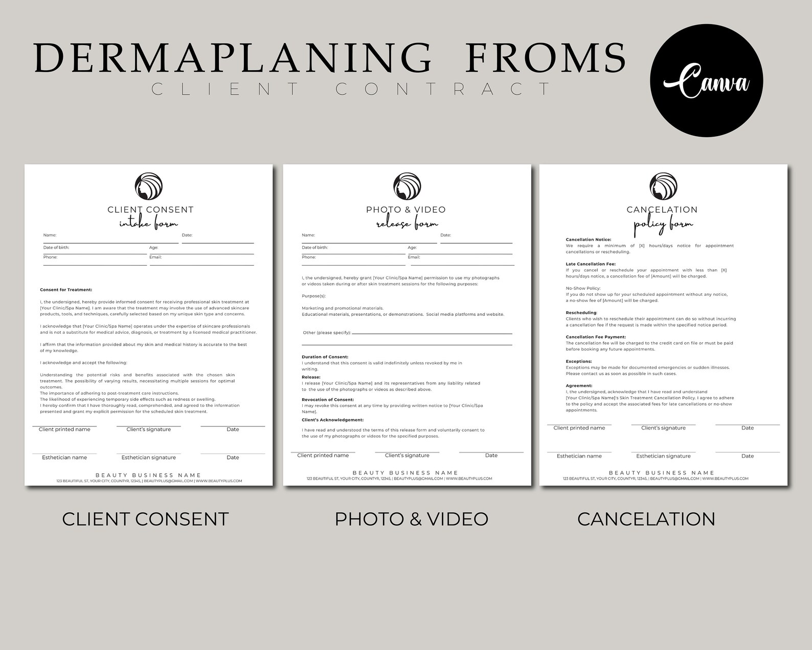 Dermaplaning Forms, Editable Esthetician Templates, Dermaplaning ...
