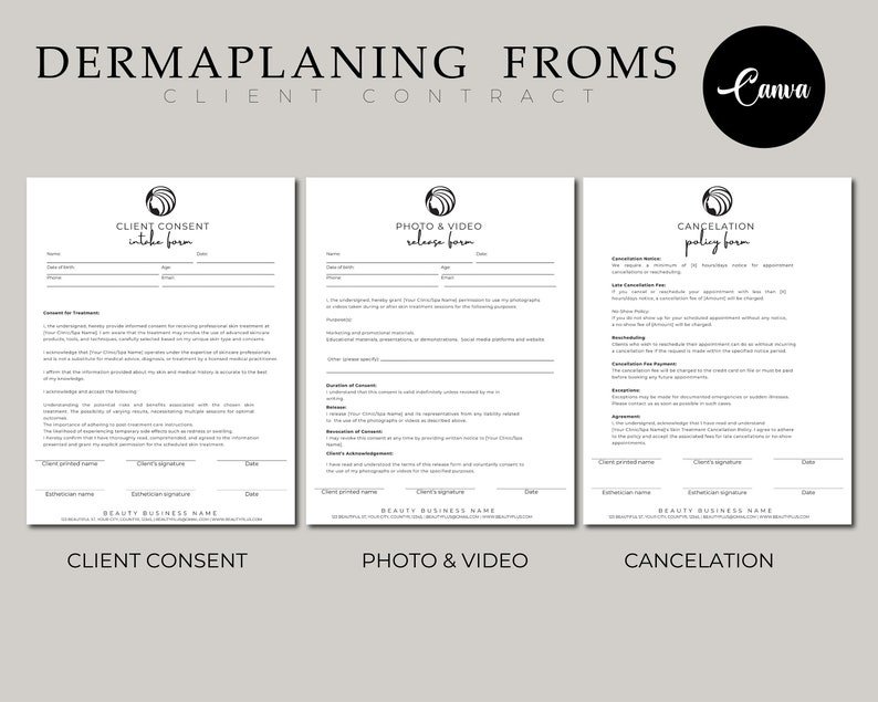 Dermaplaning Forms, Editable Esthetician Templates, Dermaplaning ...