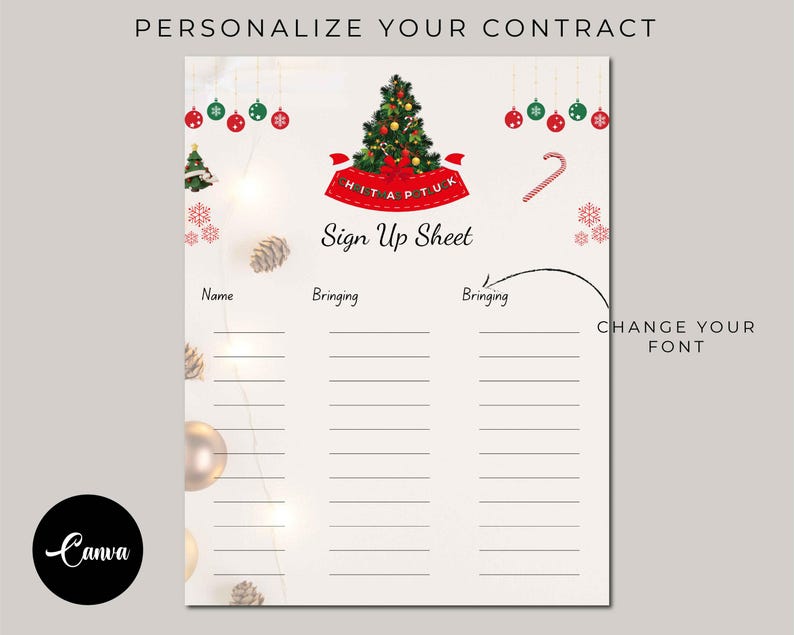 Christmas Potluck Sign up Sheet Template Editable, Neighborhood Holiday ...