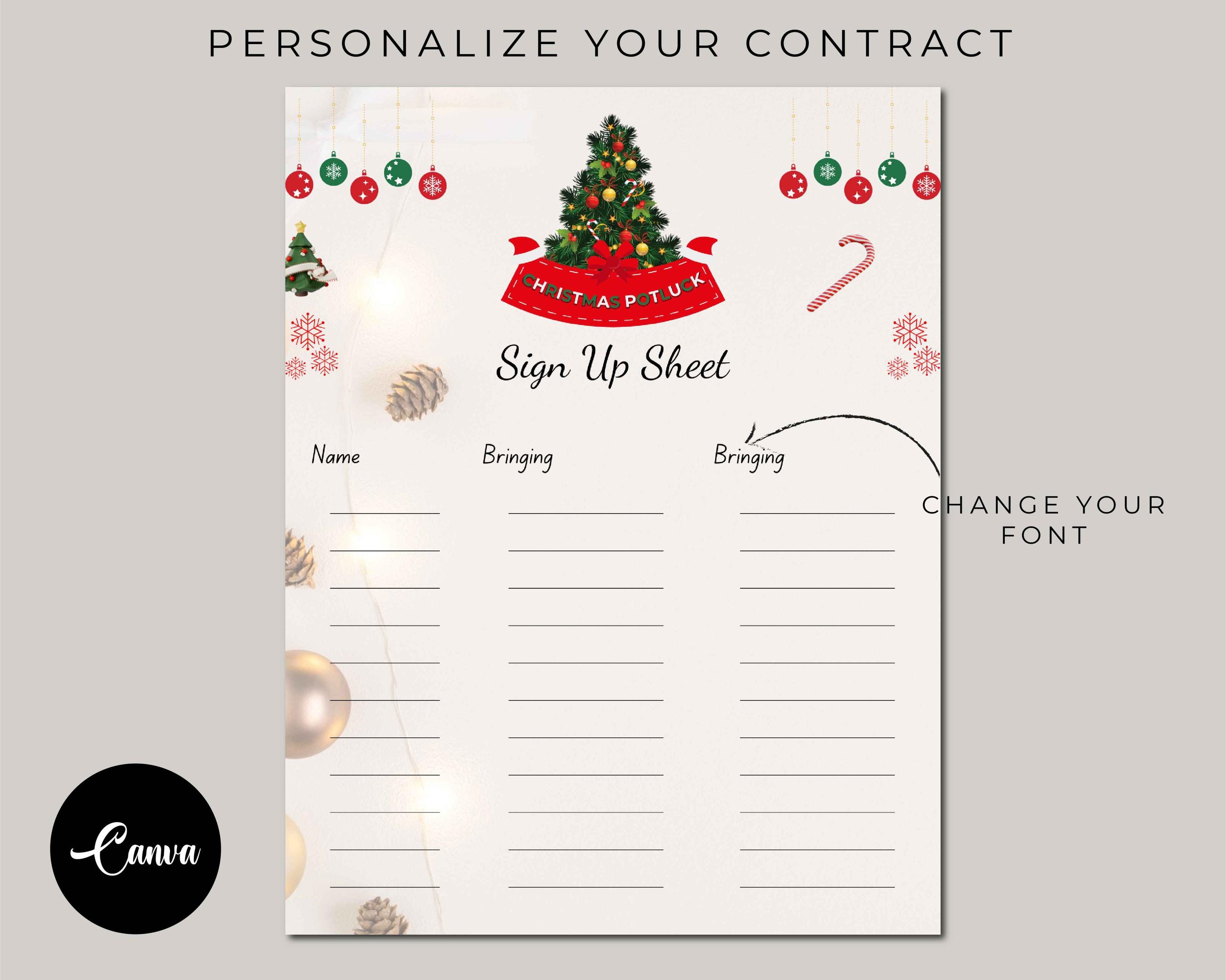 Christmas Potluck Sign up Sheet Template Editable, Neighborhood Holiday ...