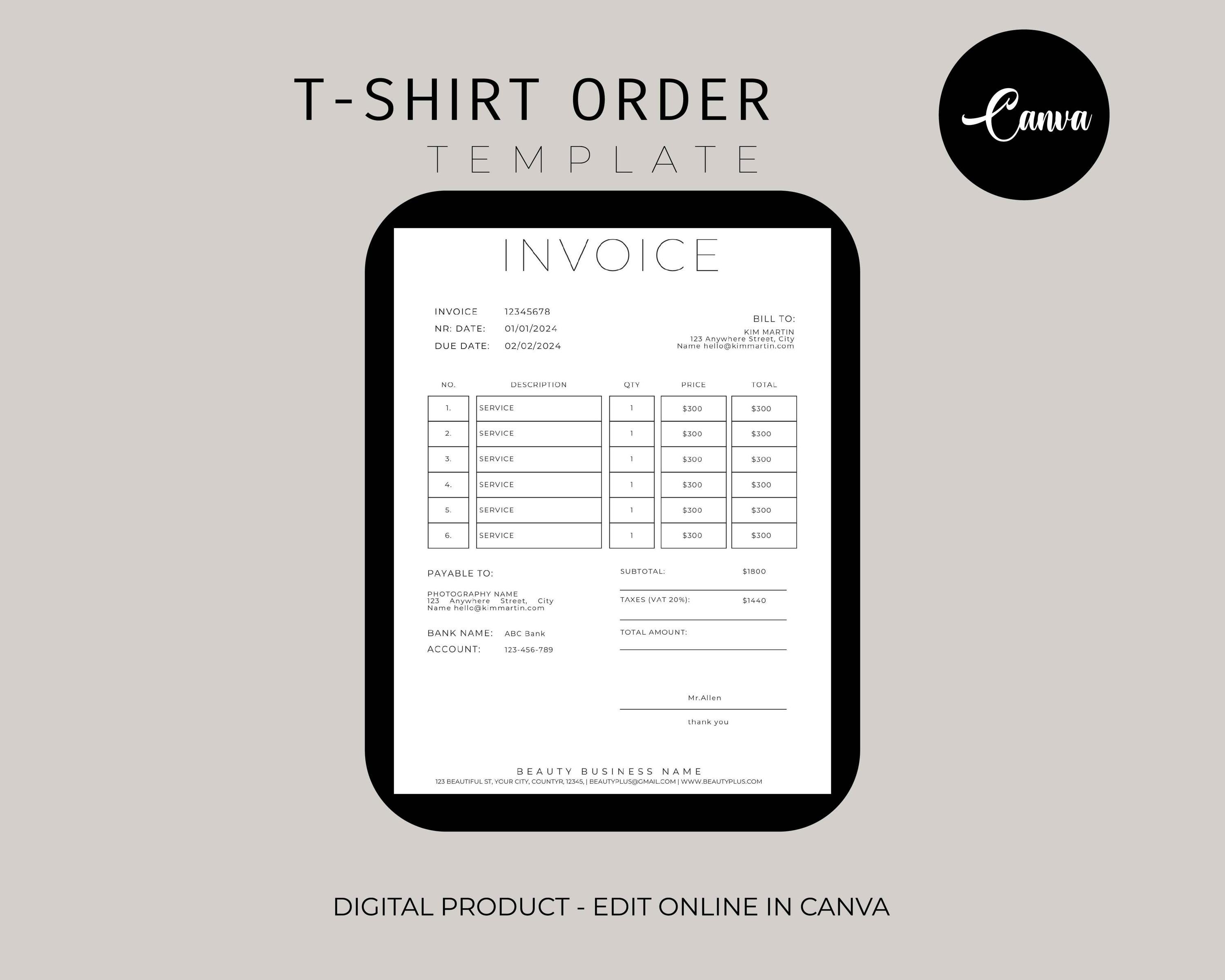 Editable T-shirt Order Form Template, Craft Order Form, Printable Small ...