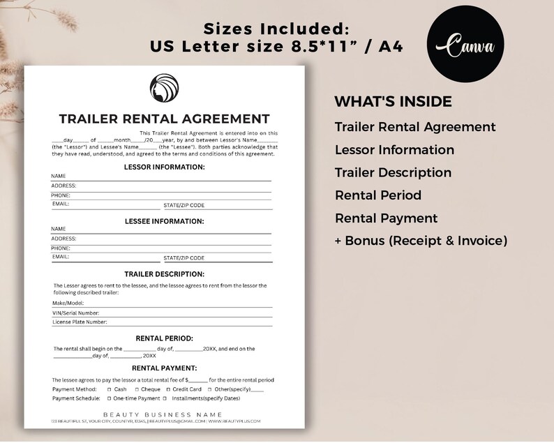 Editable Trailer Rental Agreement, Trailer Lease Contract, Dump Trailer ...