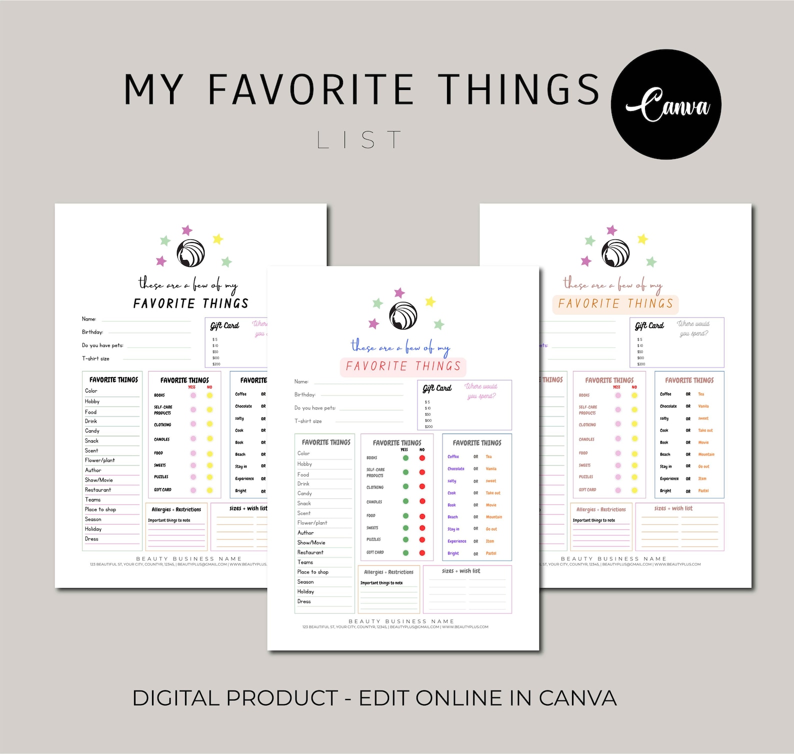 Editable My Favorite Things List, Employee Favorite Things Survey ...