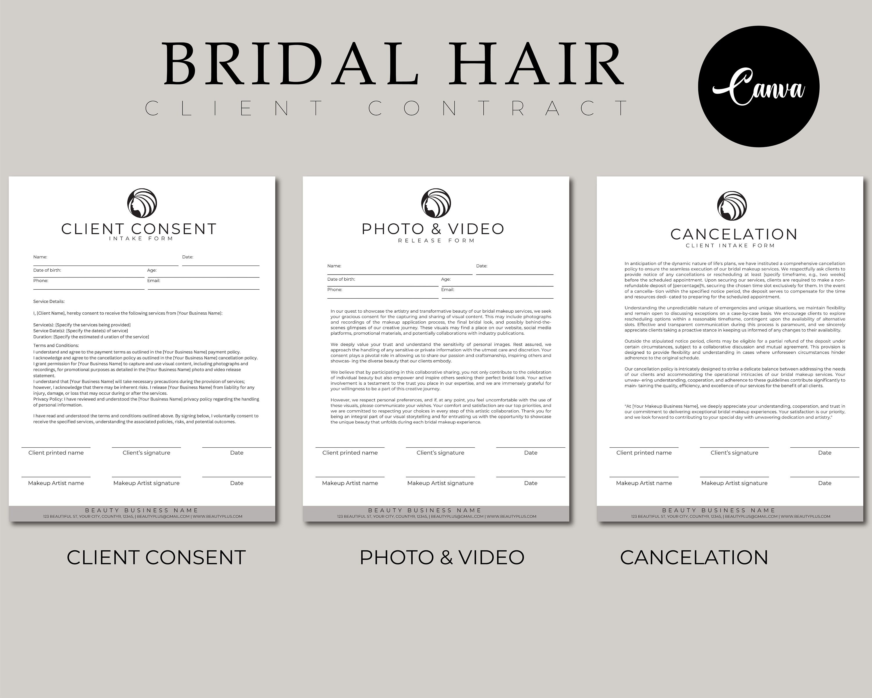 Bridal Makeup Artist Contract, Wedding Hair and Makeup Forms, Bridal ...