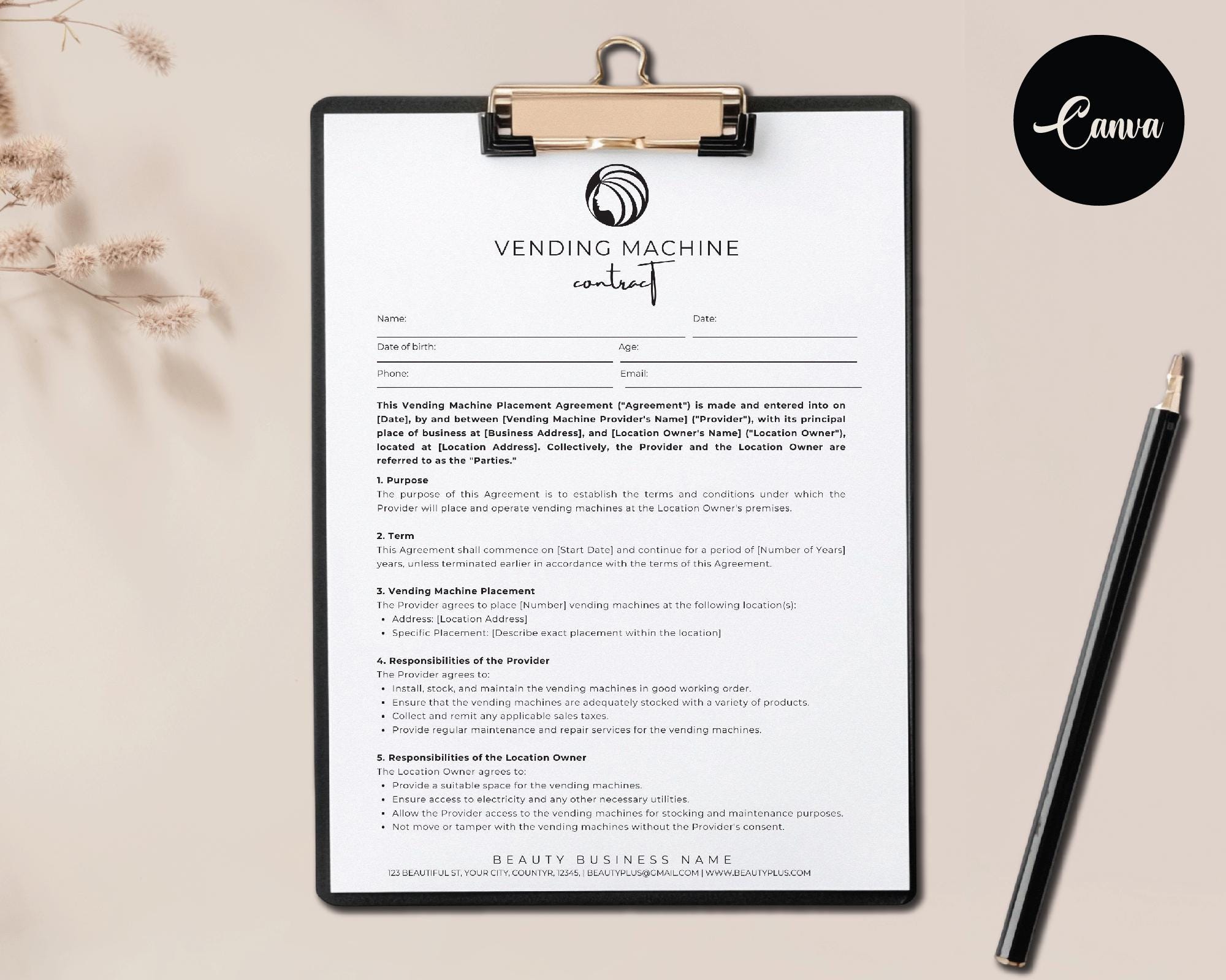 Professional Vending Machine Contract Template, Vending Machine ...