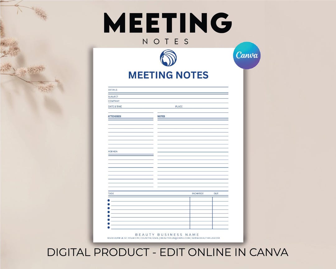 Meeting Notes Template, Meeting Minutes Template, Business Note Taking ...