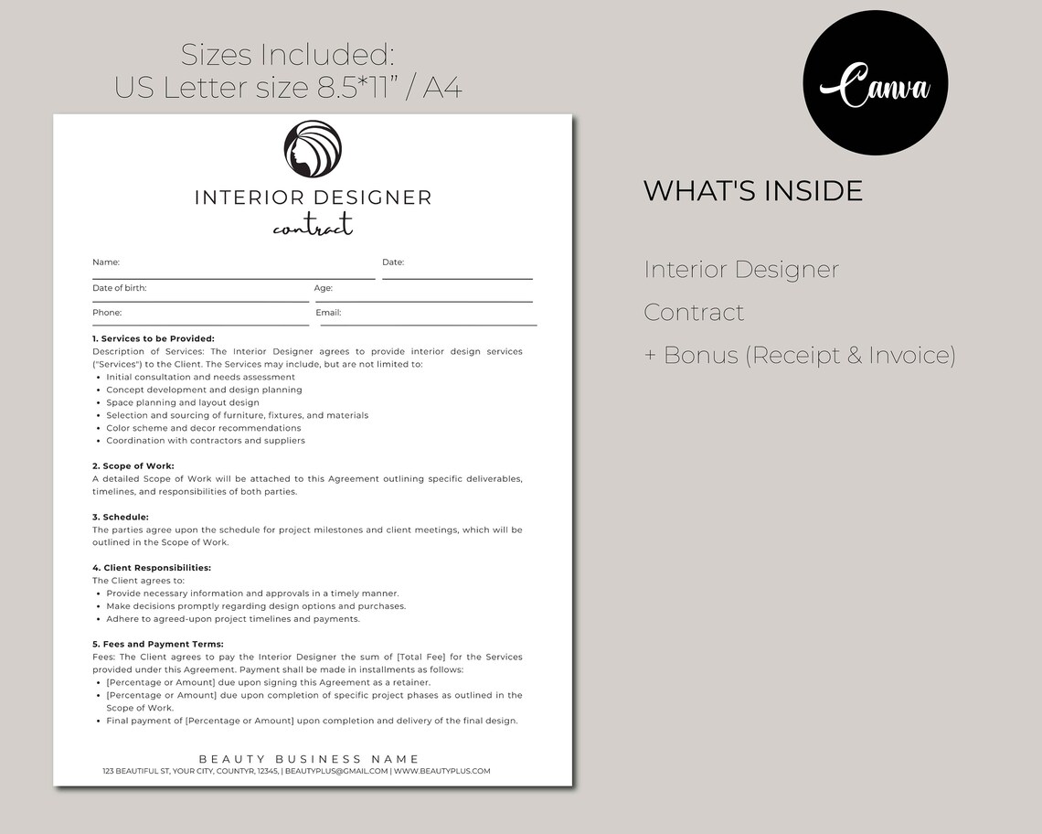 Interior Designer Contract Template, Client-designer Agreement Template ...