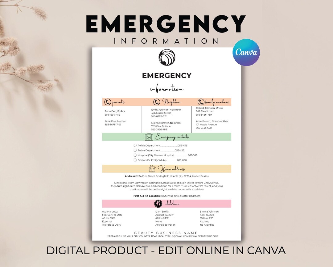 Emergency Information Sheet, Babysitting Information Sheet, Babysitter ...