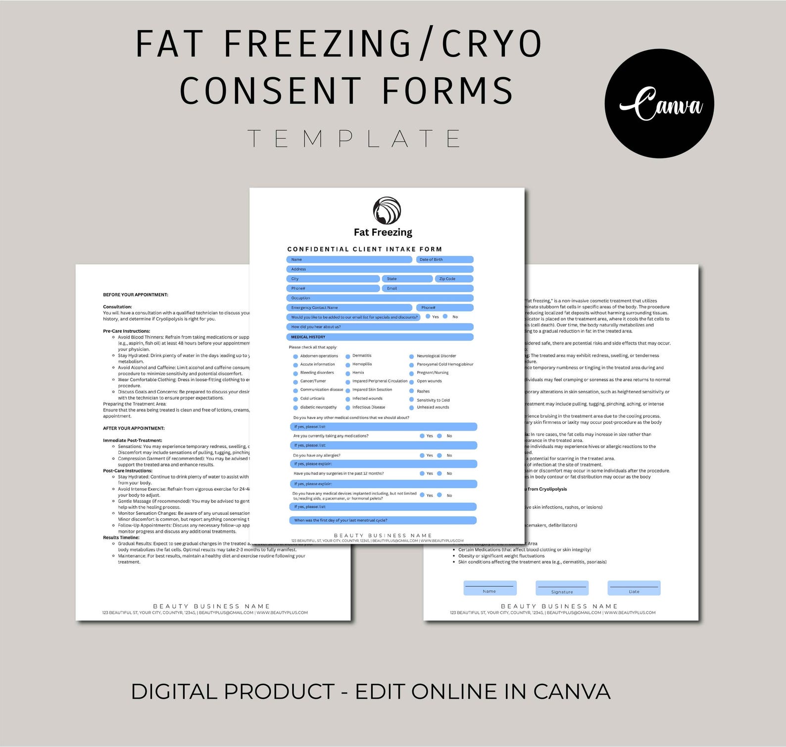 Body Sculpting Intake Forms , Editable Body Contouring Consultation ...