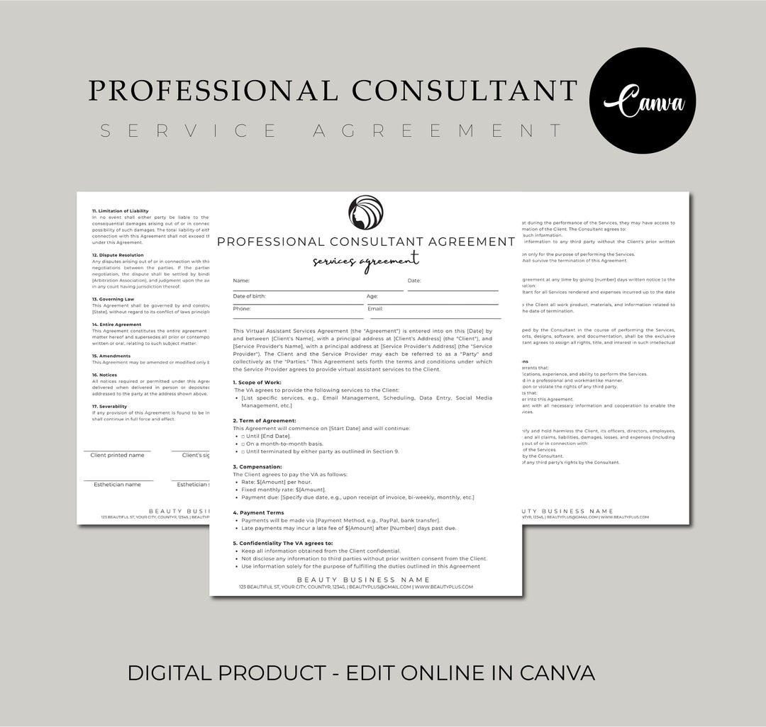 Consulting Contract Agreement Template, Consultancy Invoice, Editable ...