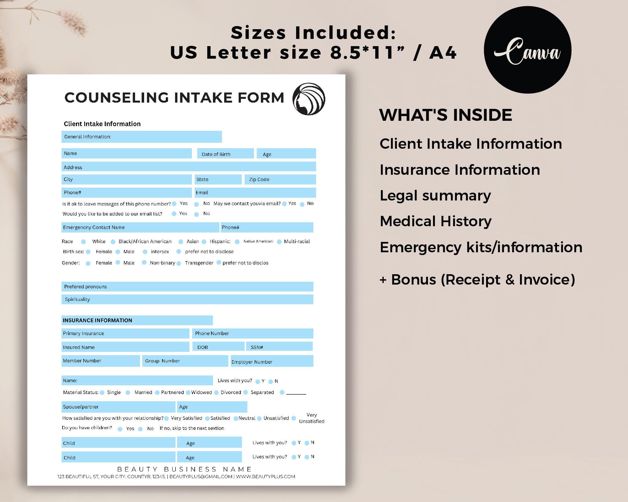 Counseling Intake Form, Mental Health Intake Form Template, Informed ...