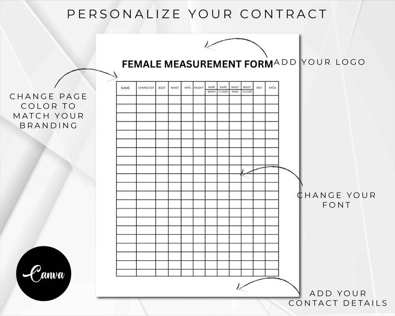 Printable Theatre Costume Measurement Form, Body Size Chart Printable ...