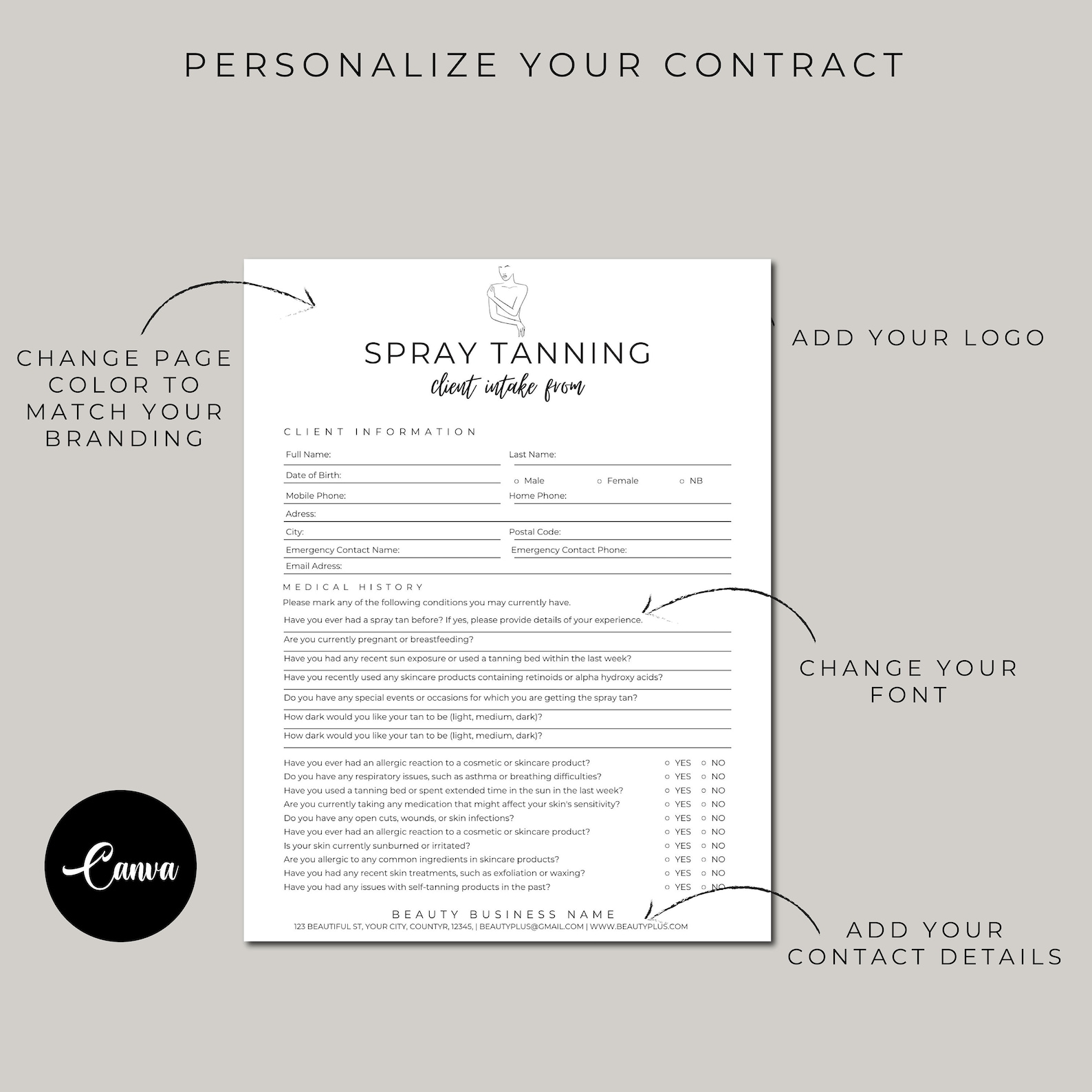 Spray Tan Consent Form, Tanning Consent, Spa Forms, Tanning Salon Forms ...