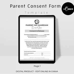Parental Consent Form, Editable Parental Liability Release Form, Parental Consent Template ...
