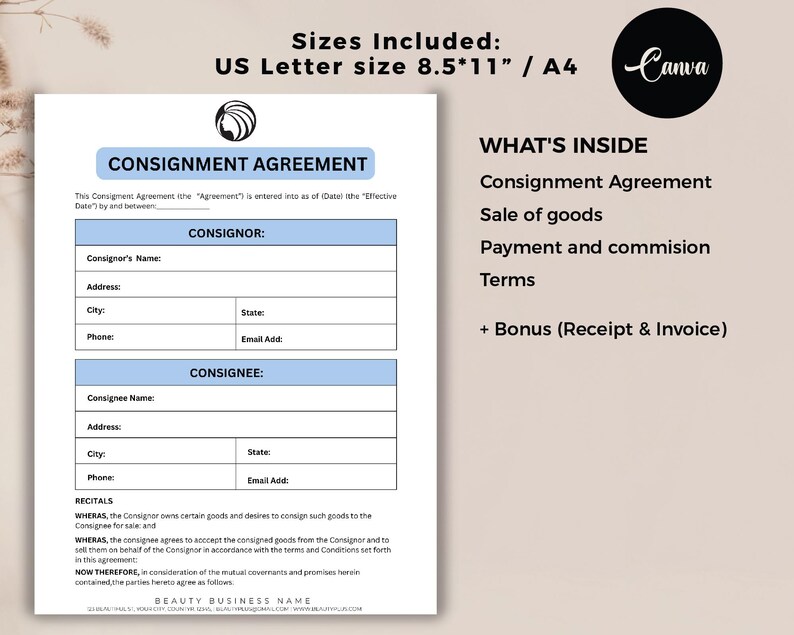 Editable Consignment Agreement, Consignment Store Forms, Product Consignment Agreement, Reseller ...